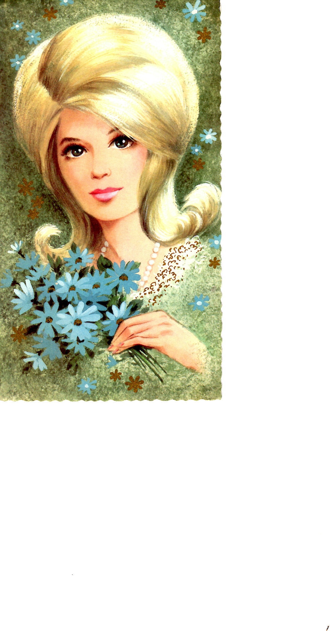 60s Birthday Card Blonde Woman Bouffant Teased Bubble Flip Hair Pearls ...