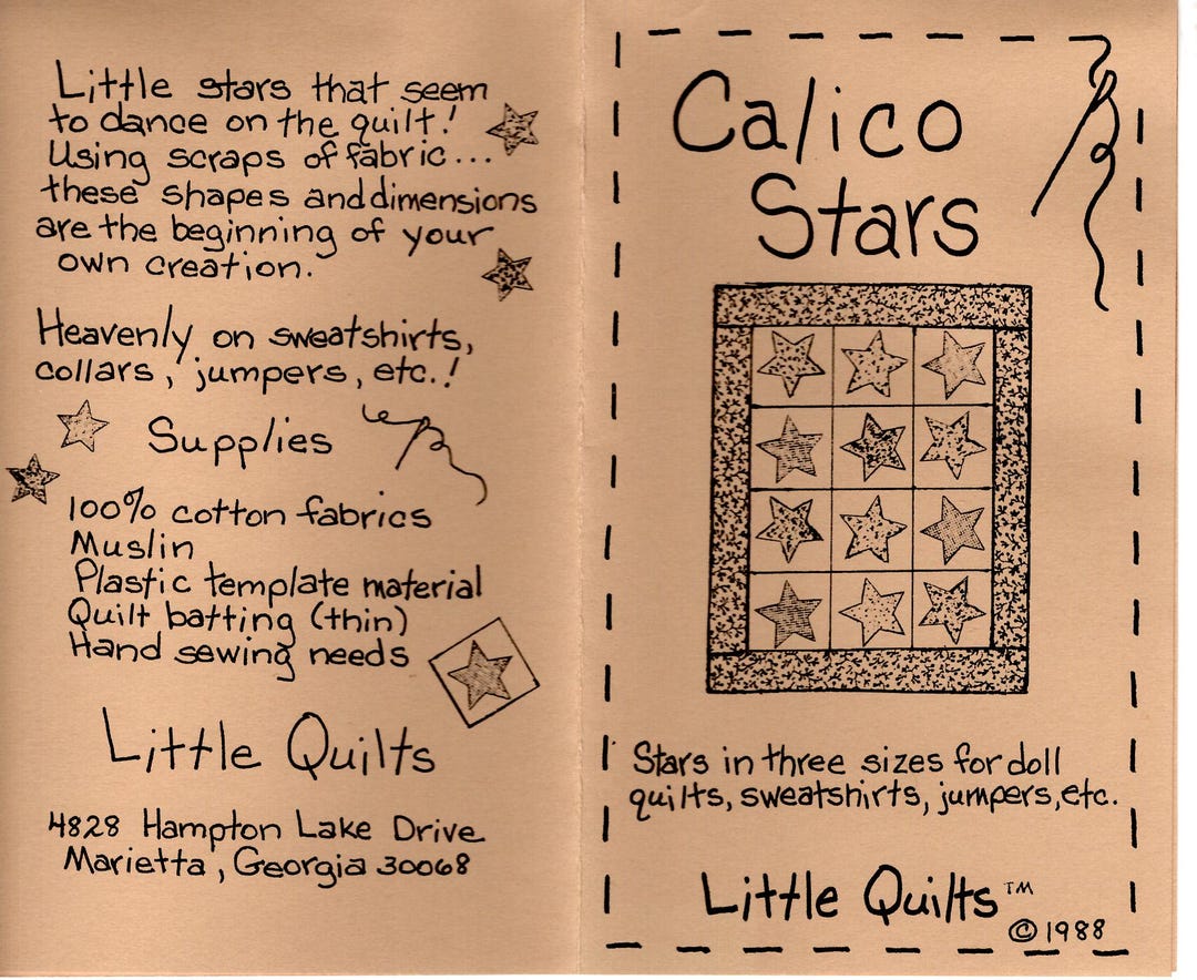 3 Sizes Calico Stars Applique Projects Uncut PATTERN Door Wall Hanging ...