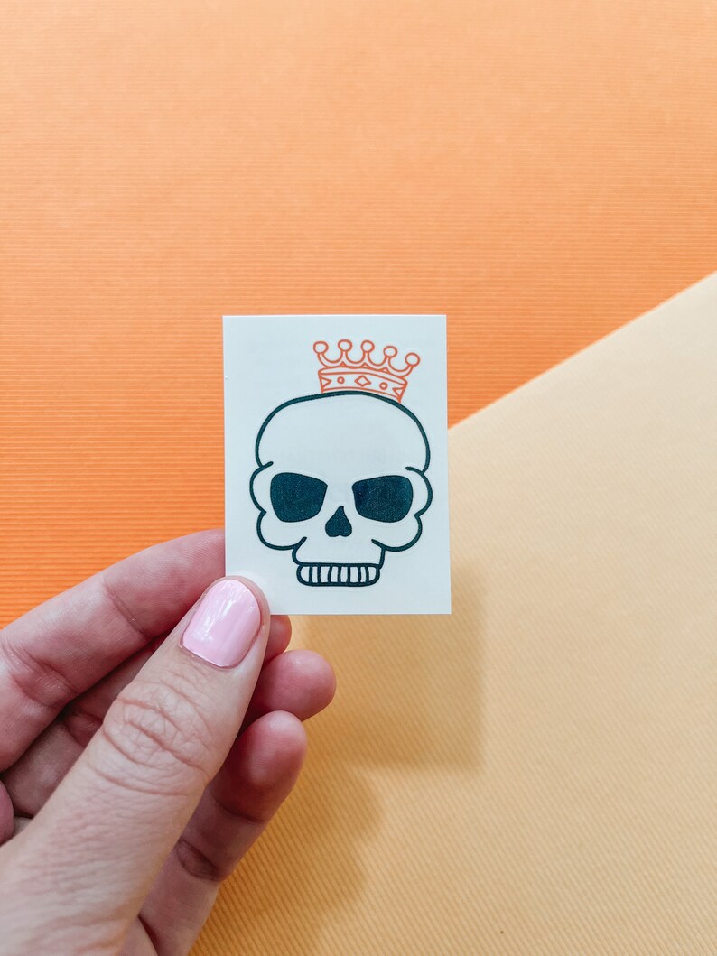 Skull Temporary Tattoo Skeleton With Crown Spooky Season - Etsy