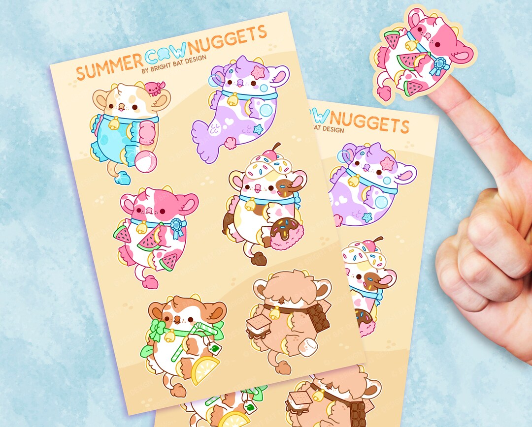 Summer Cow Nuggets Sticker Sheets - 2 Pack | Kawaii Cute Stickers Kiss ...
