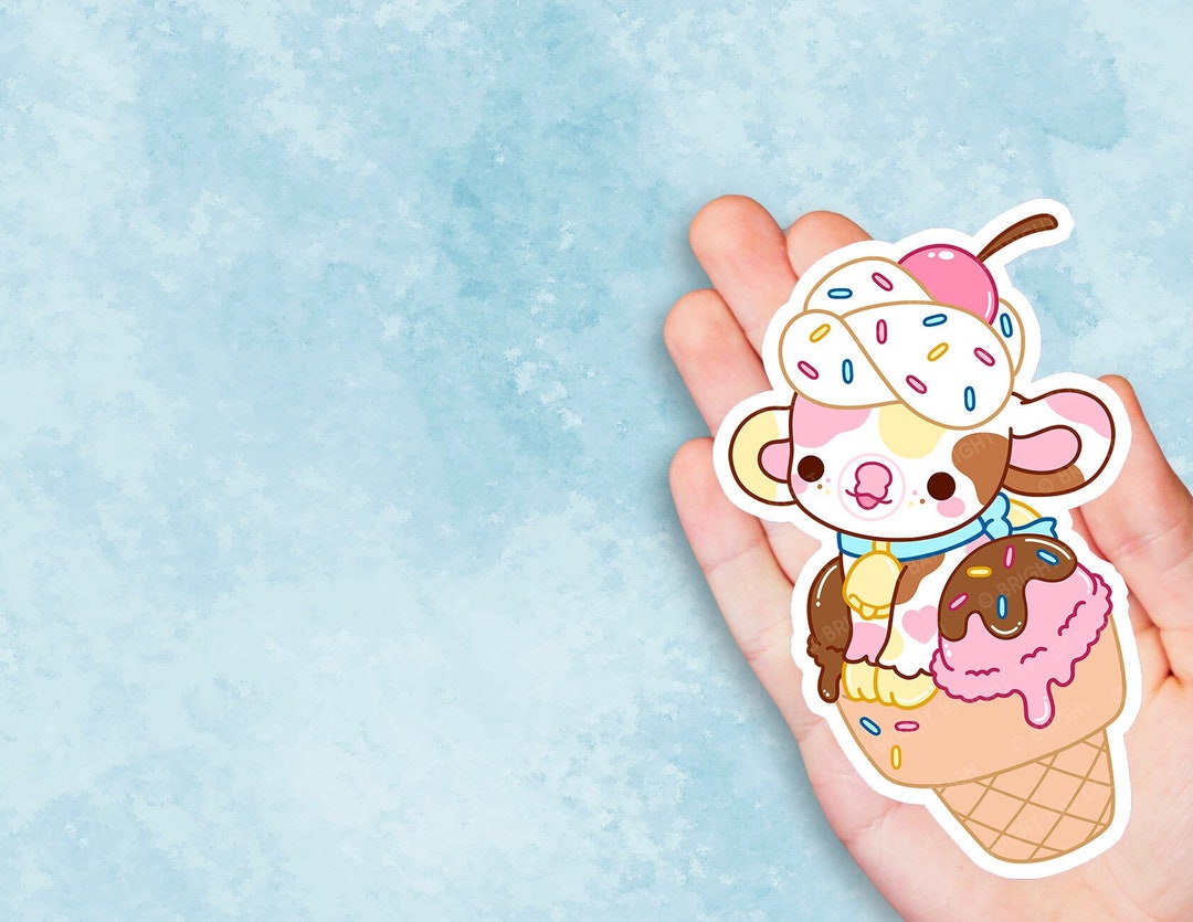Sundae the Ice Cream Cow - Cute Kawaii Vinyl Sticker | Laptop Sticker ...