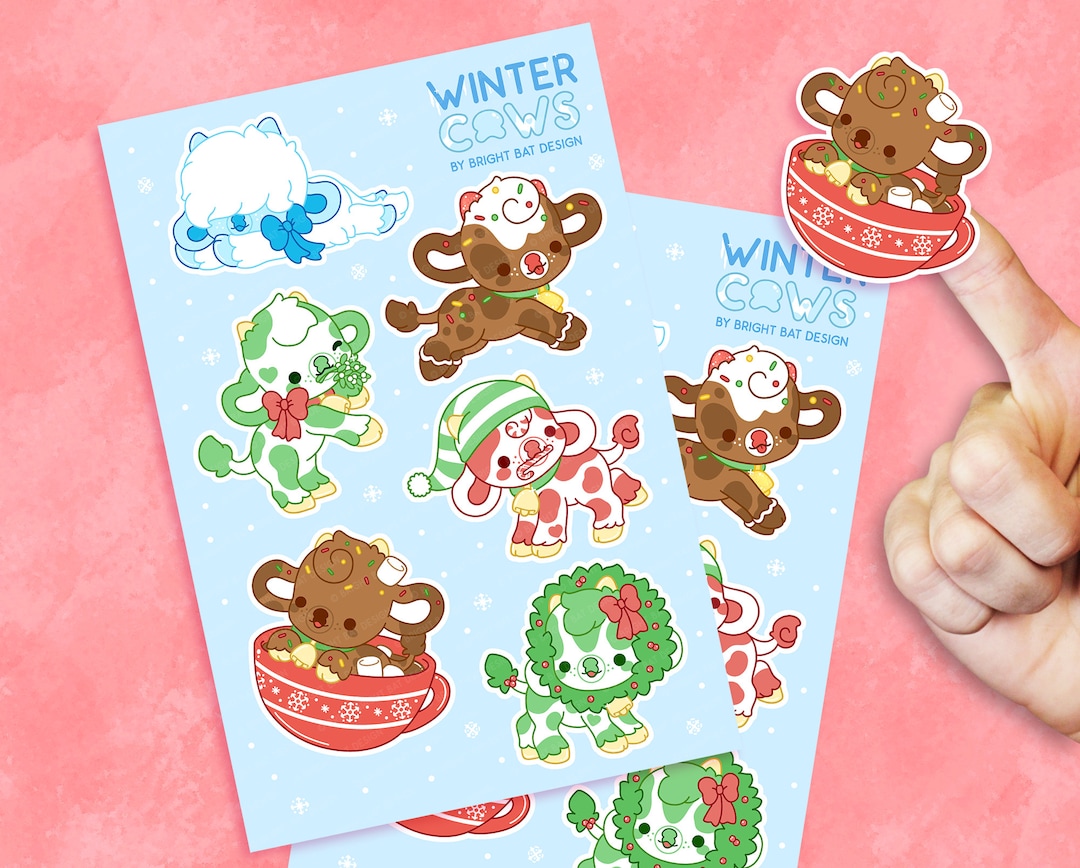 Winter Cows Sticker Sheets - 2 Pack | Kawaii Cute Stickers Kiss-cut ...
