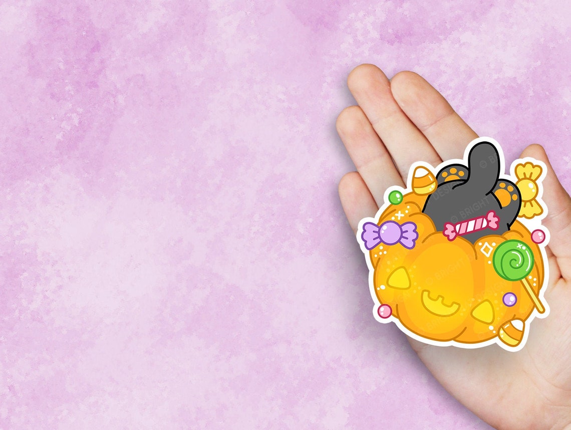 Candy Cat Pumpkin Cute Kawaii Vinyl Sticker Laptop Sticker - Etsy