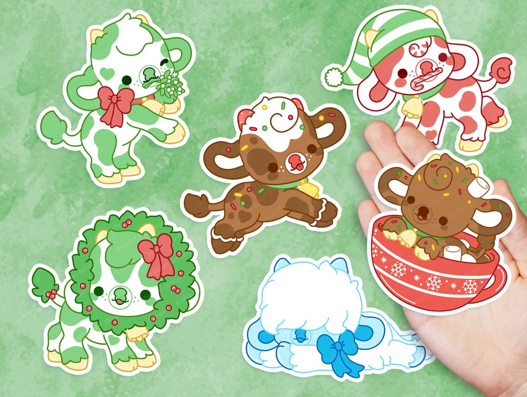 Winter Cows Sticker Set | Kawaii Cute Vinyl Diecut Waterbottle Laptop ...