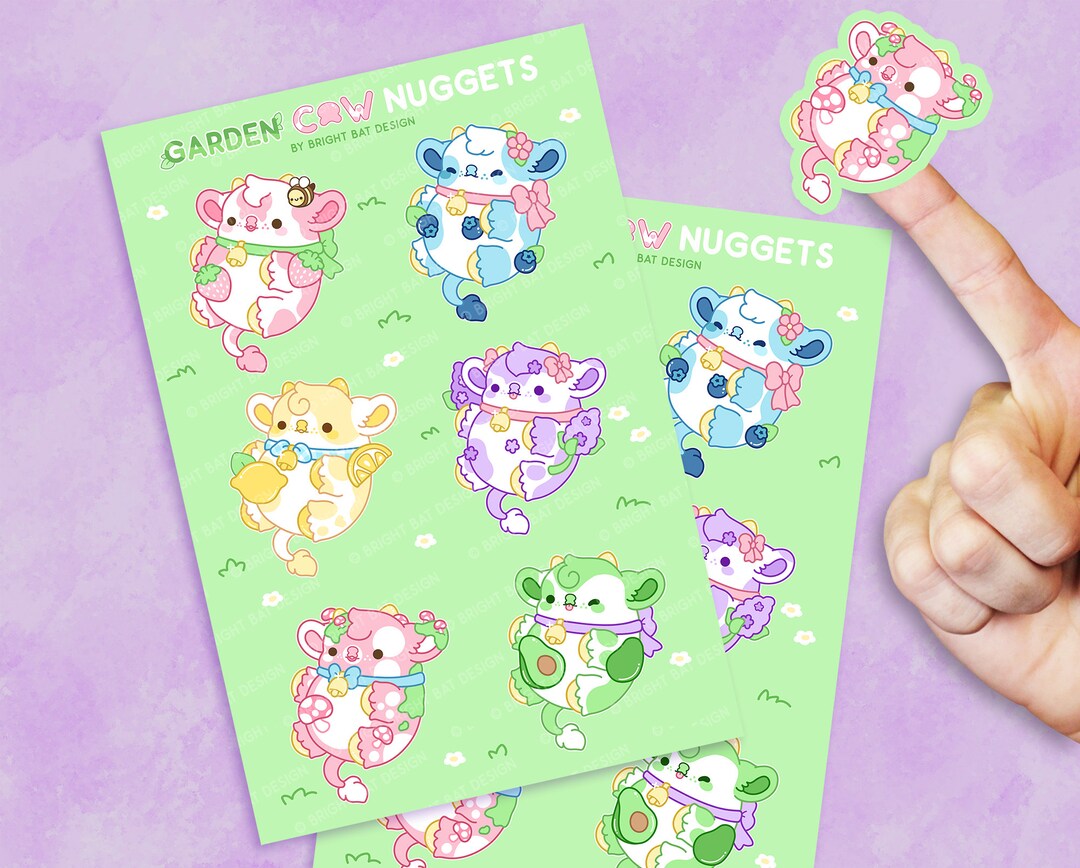 Garden Cow Nuggets Sticker Sheets - 2 Pack | Kawaii Cute Stickers Kiss ...