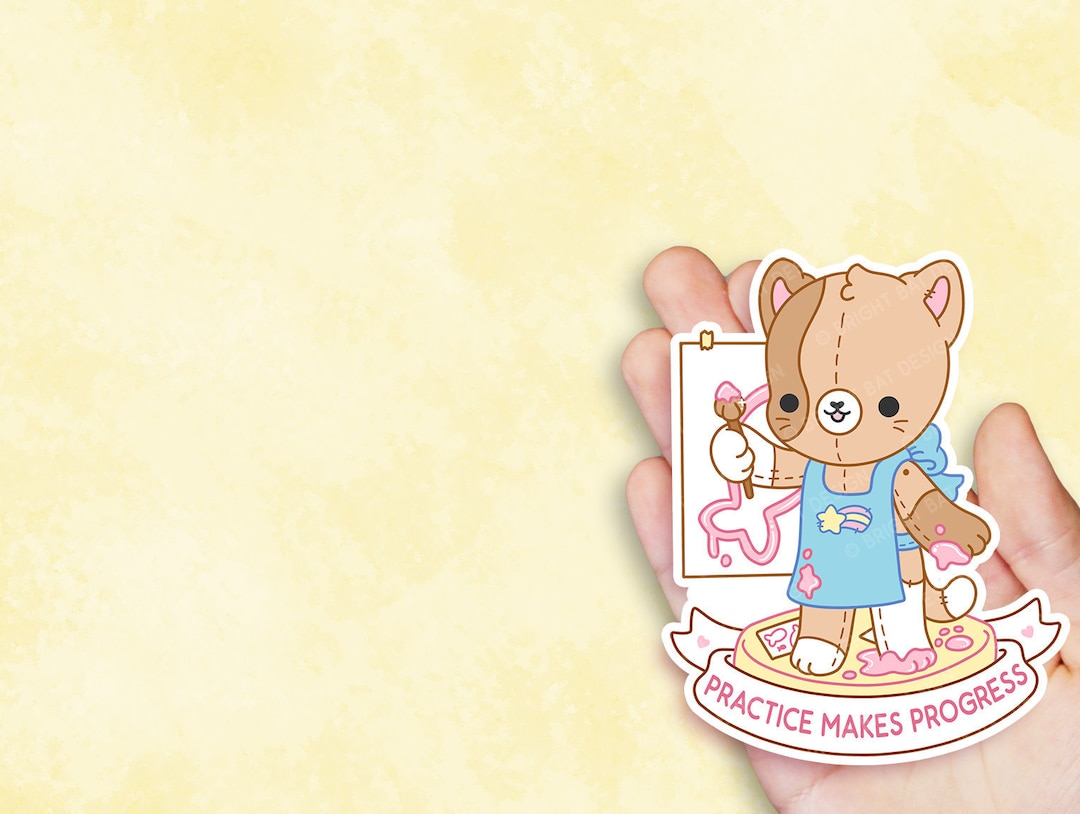 Practice Makes Progress Cat Artist - Cute Kawaii Vinyl Sticker | Laptop ...