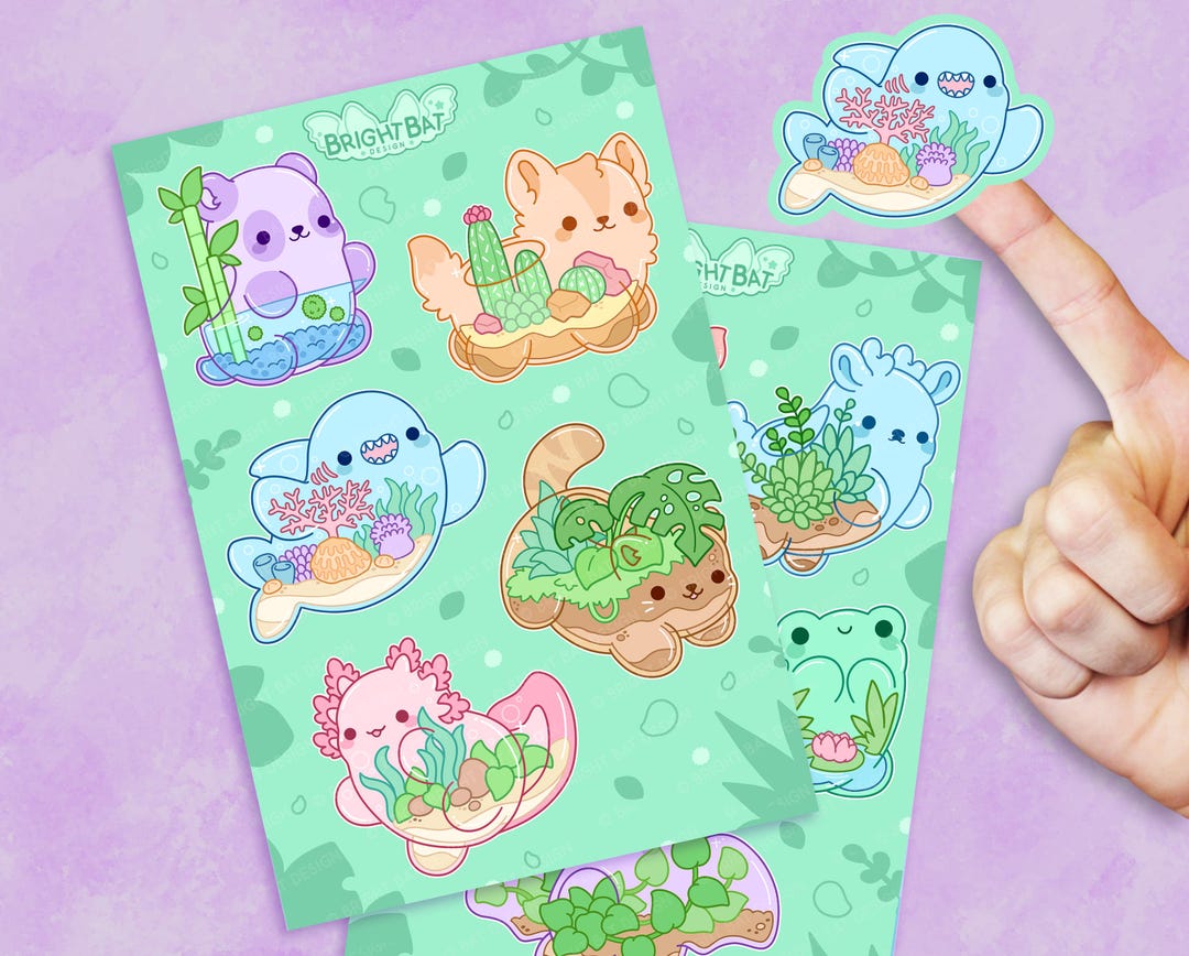 Terrarium Animals Sticker Sheets - 2 Pack | Kawaii Cute Plant Stickers ...
