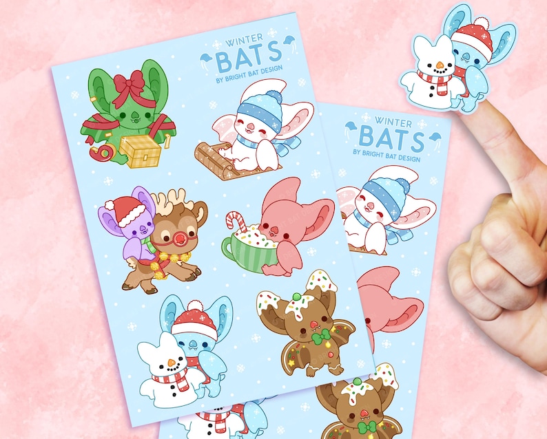 Winter Bats Sticker Sheets - 2 Pack | Kawaii Cute Stickers Kiss-cut ...