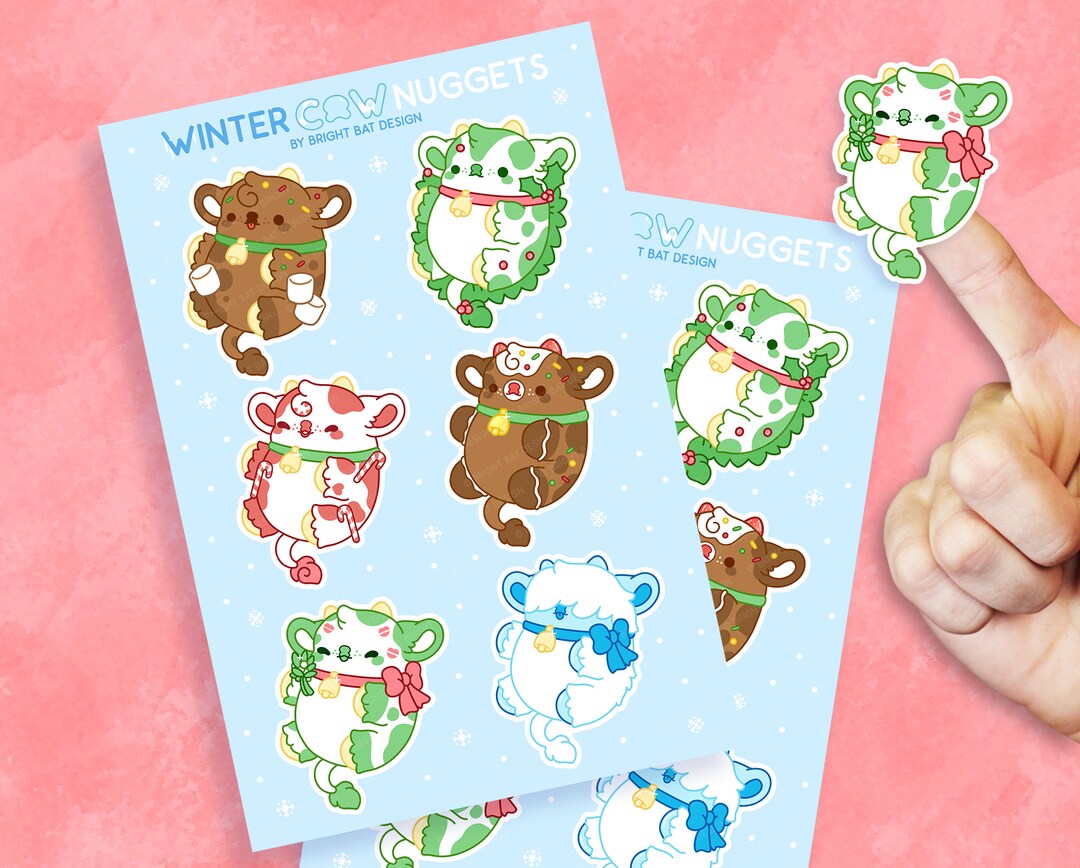 Winter Cow Nuggets Sticker Sheets - 2 Pack | Kawaii Cute Stickers Kiss ...