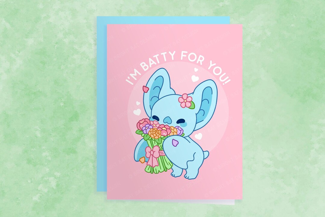 Batty for You Valentine's Day Card - Cute Kawaii Flower Bat | Valentine ...