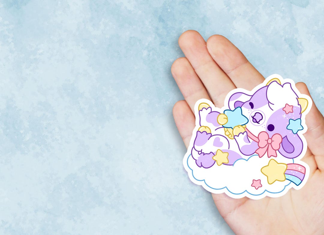 Stardust the Sleepy Cow - Cute Kawaii Vinyl Sticker | Laptop Sticker ...