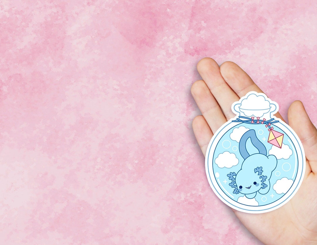 Cloud Sky Bottle Lotl - Axolotl Cute Kawaii Vinyl Sticker | Laptop ...