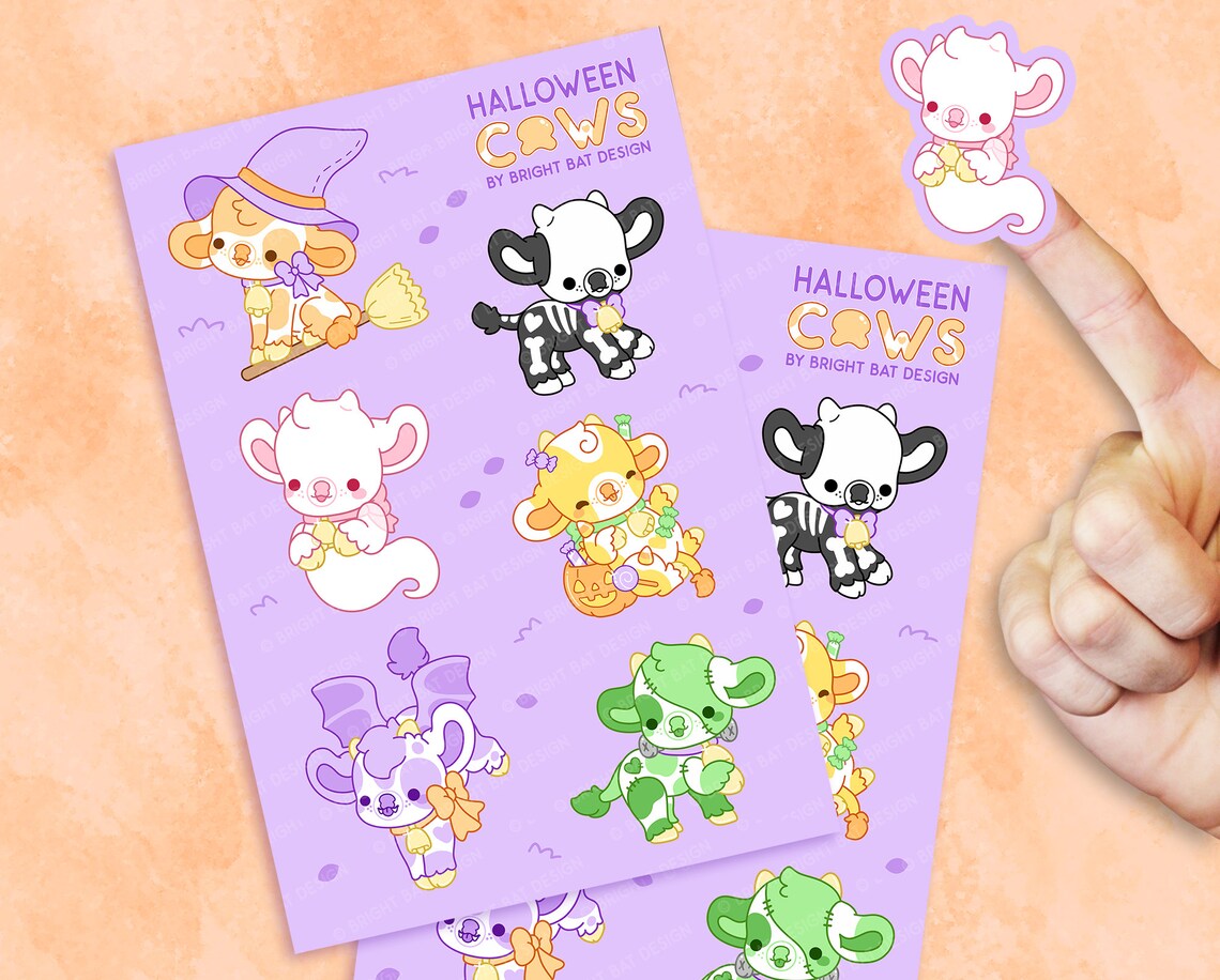 Halloween Cows Sticker Sheets - 2 Pack | Kawaii Cute Stickers Kiss-cut ...