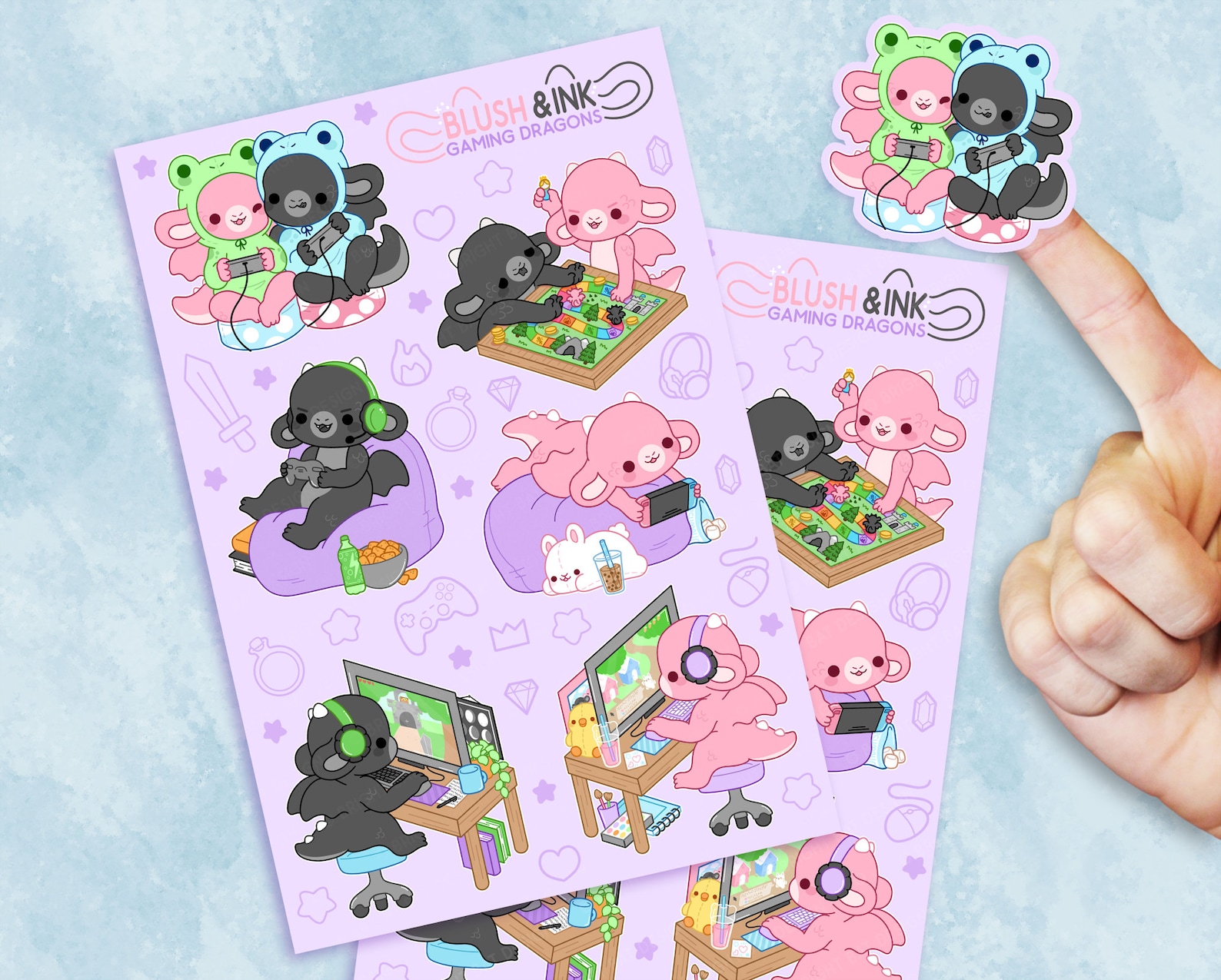 Ink and Blush Gamer Dragons Sticker Sheets - 2 Pack | Kawaii Cute ...