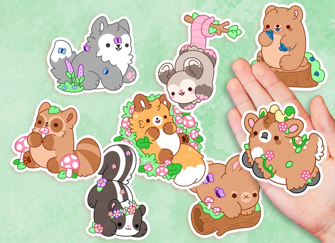 Forest Nugget Sticker Set - 8 Cute Kawaii Animal Vinyl Stickers ...