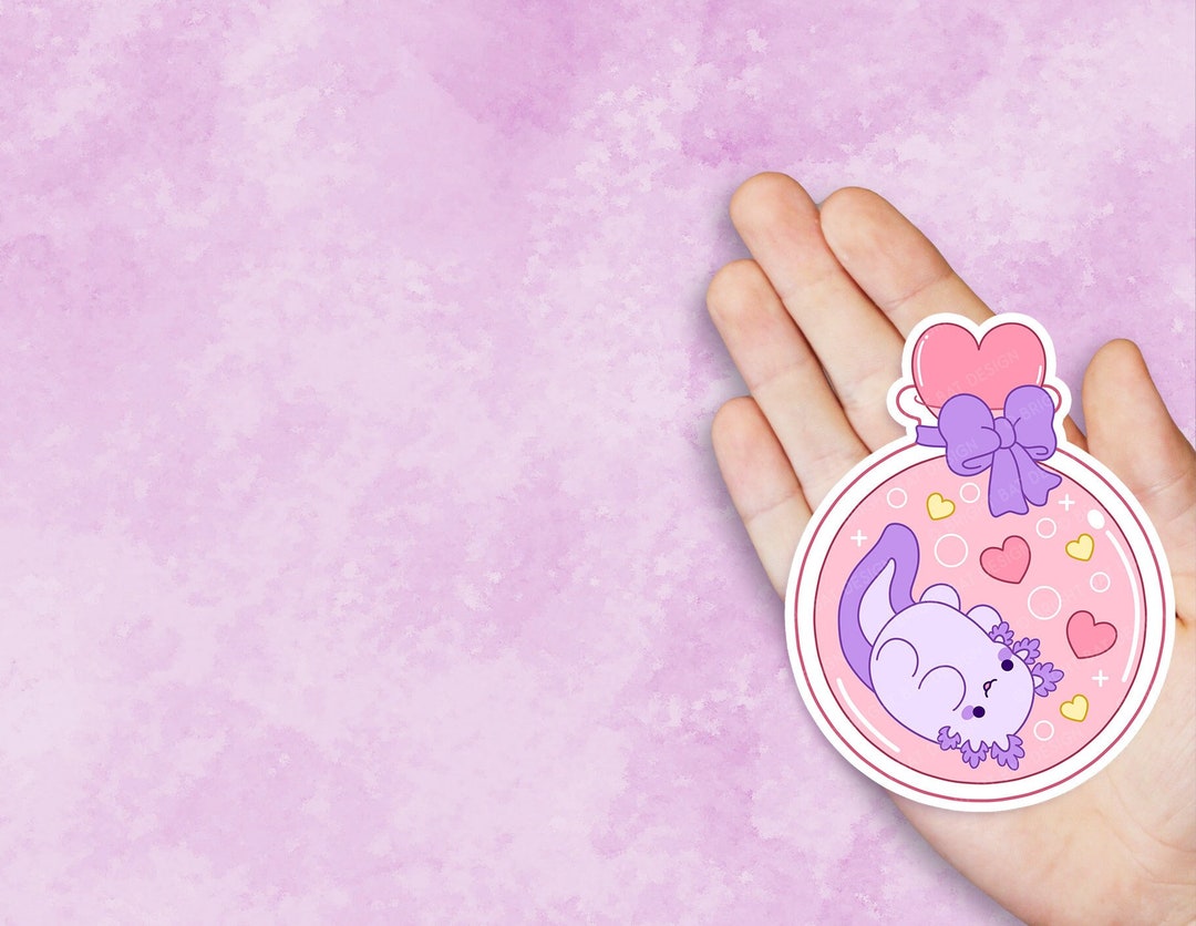 Love Bottle Lotl - Axolotl Cute Kawaii Vinyl Sticker | Laptop Sticker ...