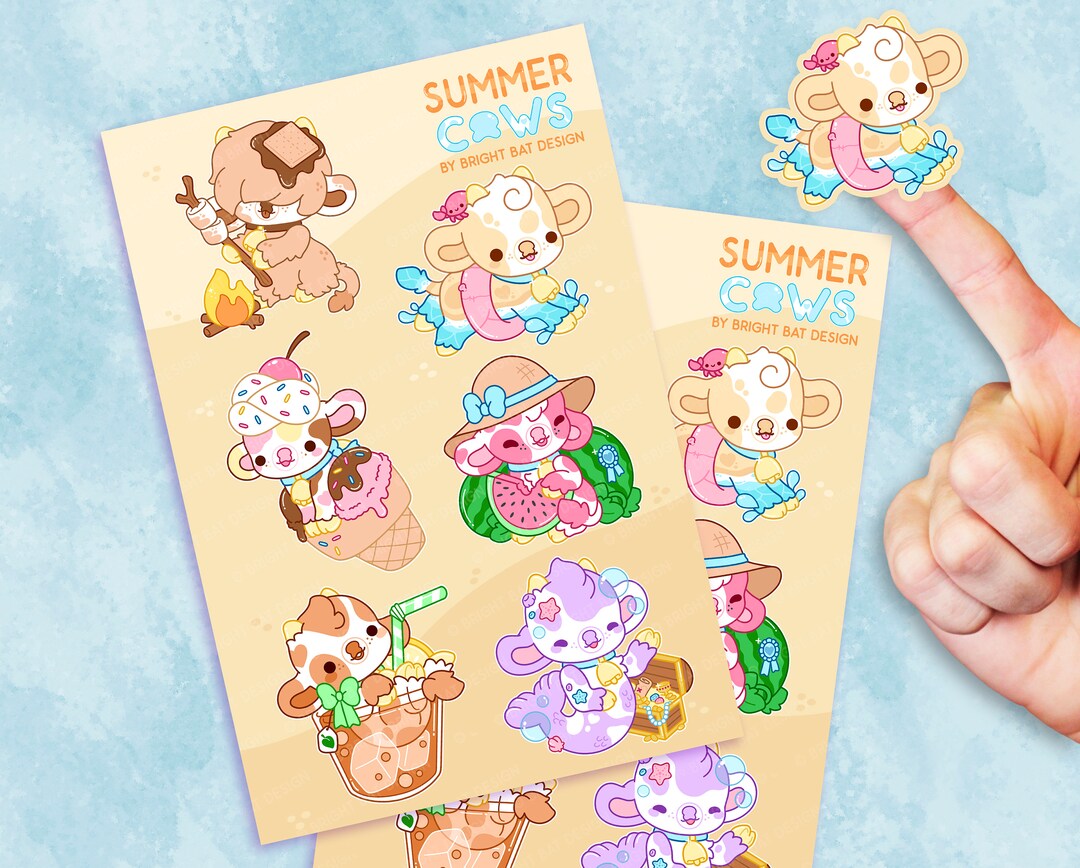 Summer Cows Sticker Sheets - 2 Pack | Kawaii Cute Stickers Kiss-cut ...