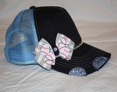 Items similar to Baseball hats with custom bows and rhinestones for ...