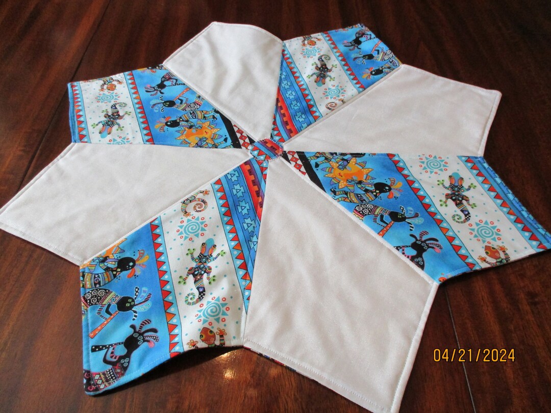 Reversible SOUTHWEST Kokopelli & Faux CROSS STITCH Star Shaped Table ...