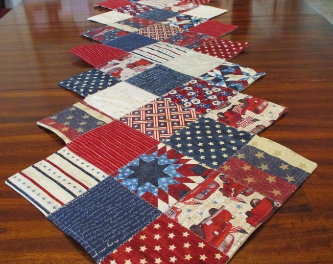 Patriotic Reversible Quilted Table Runner 54" L X 18" W Perfect for 4th ...