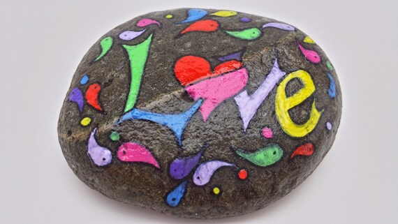 Items similar to Painted Rock - Colorful Hand Painted Love on a River ...