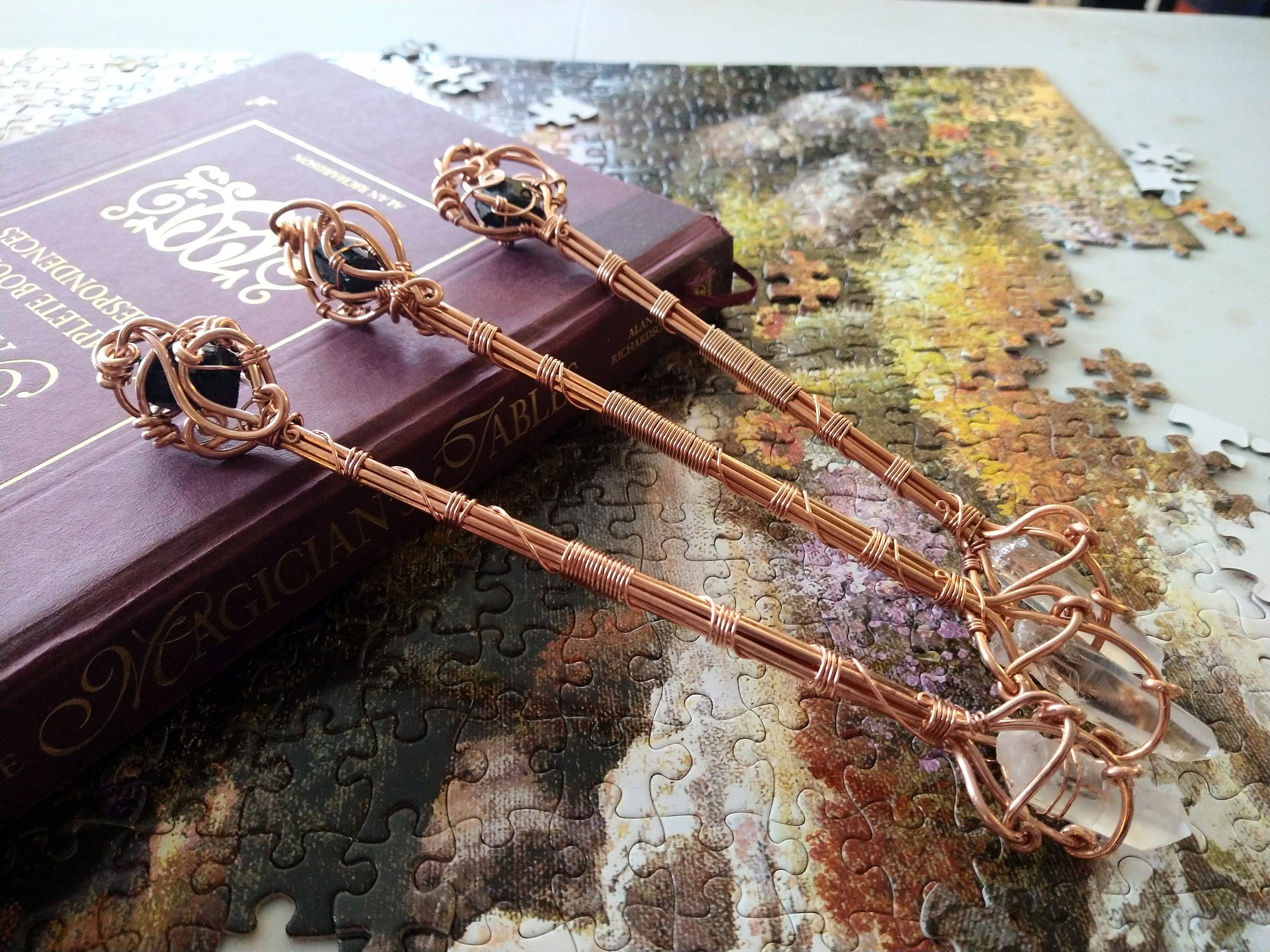 Mini Meditator crystal Wand Black Tourmaline, Quartz and Copper Wand - Etsy