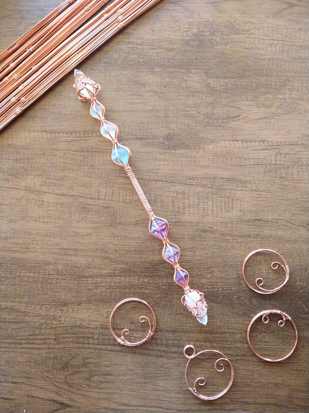 Fluorite Quartz Copper Wand: Witchy Altar Tool - Etsy