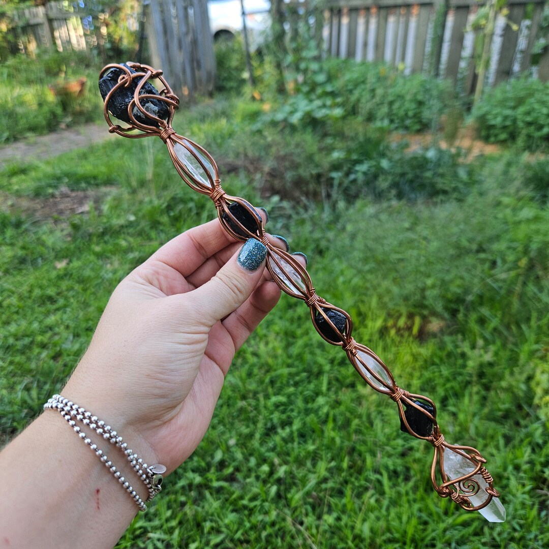 Black Tourmaline & Quartz Copper Wand: Meditation Grounding Tool - Etsy