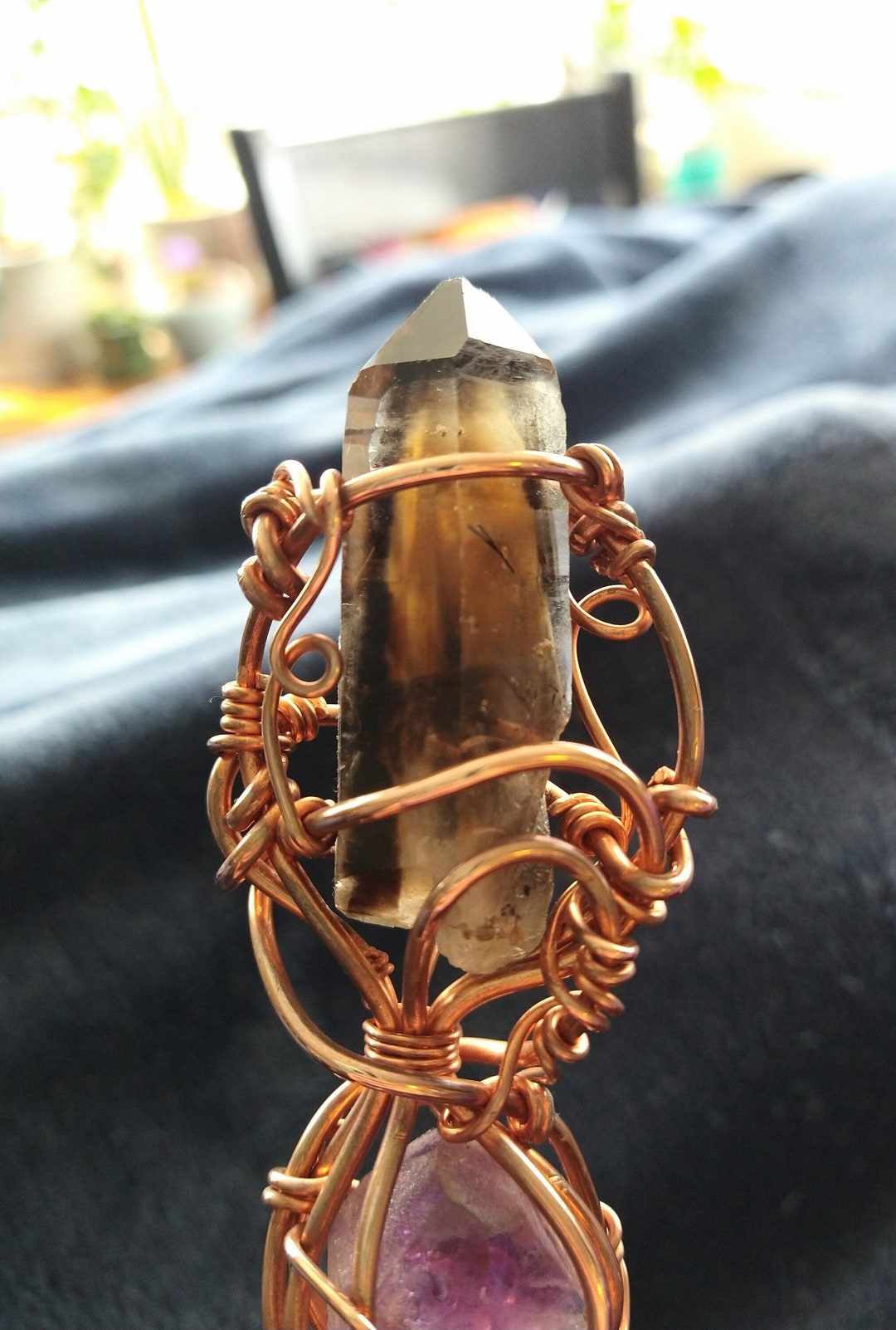 The Empress Powerful Copper and Crystal Wand Featuring Amethyst, Smokey ...