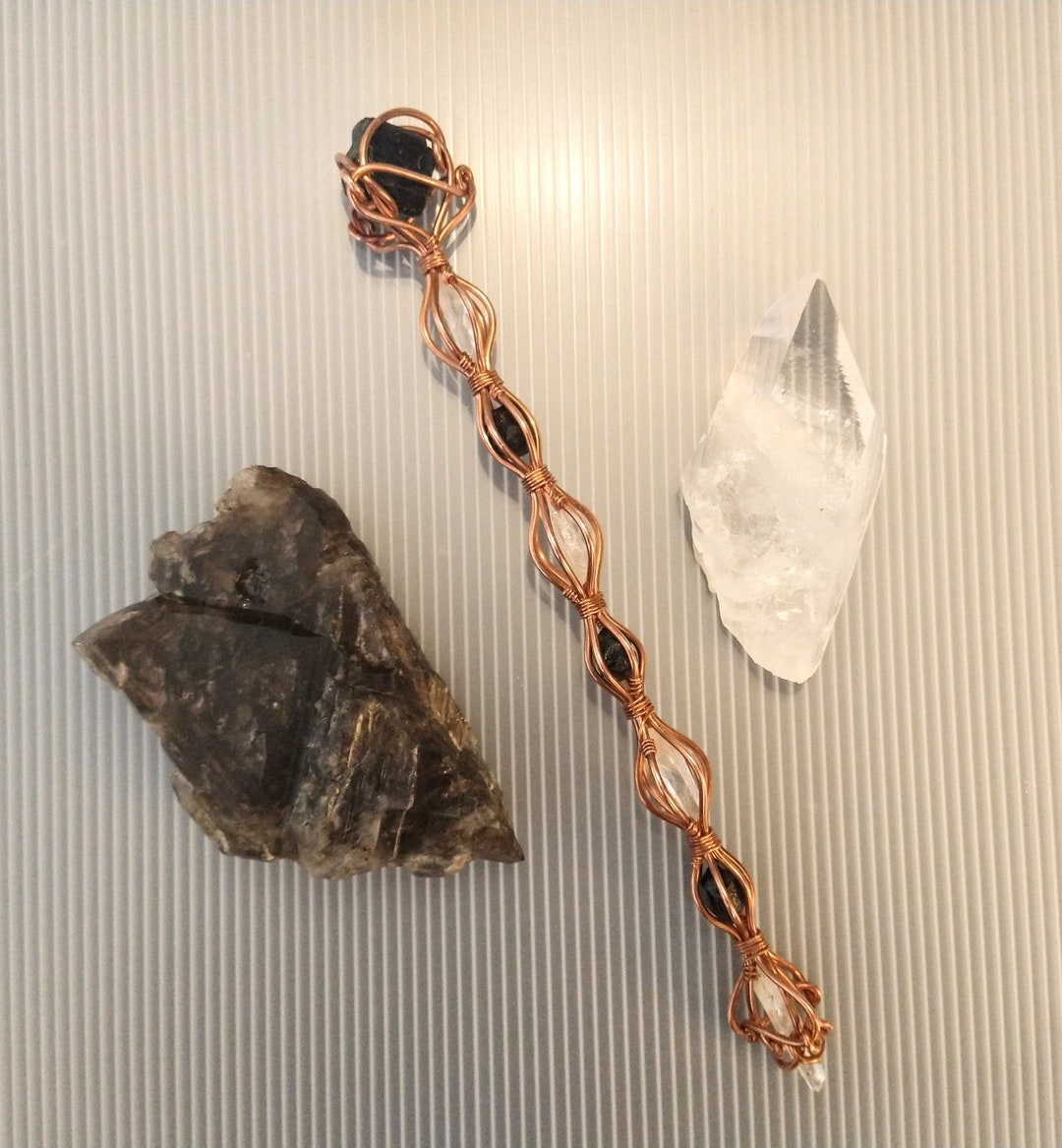 Black Tourmaline and Clear Quartz Wand Master Tool for Meditation ...