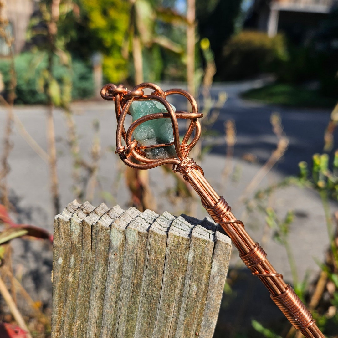 Crystal Wand Raw Emerald Pocket Wand Heart Chakra Copper Wand Wand of ...