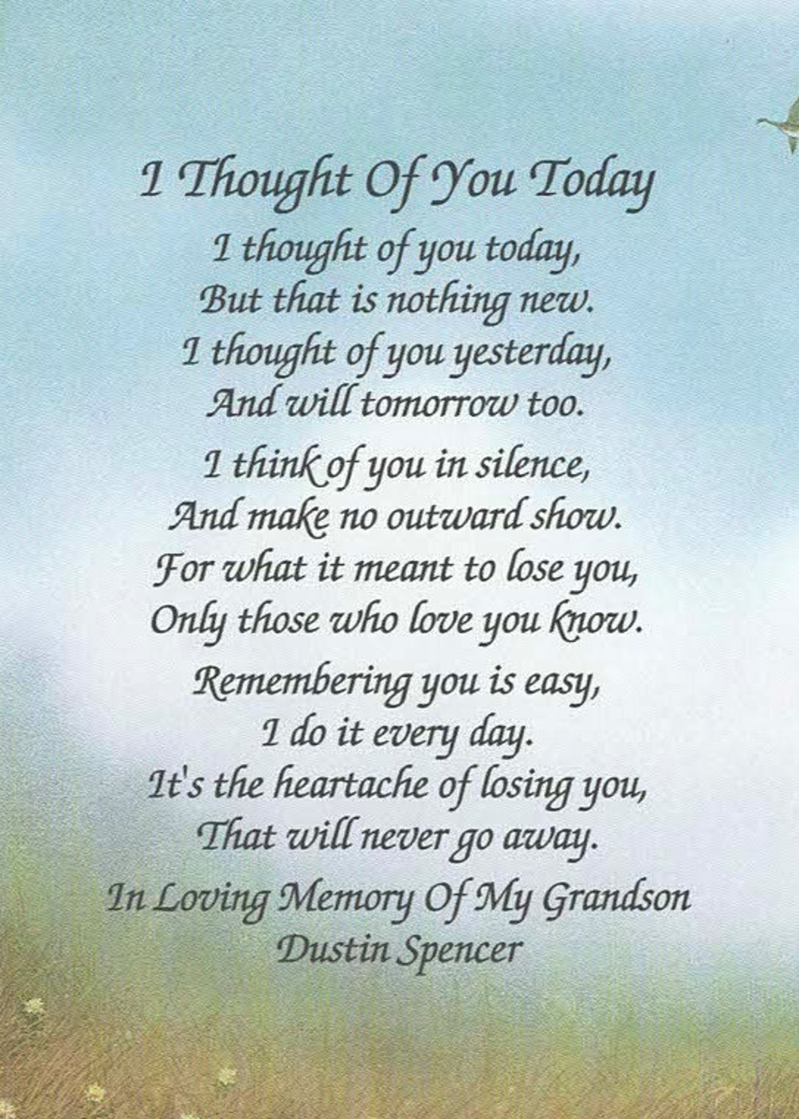 Memory of Grandson, Sympathy Gifts, in Memory Gift, Grandson Memorial ...
