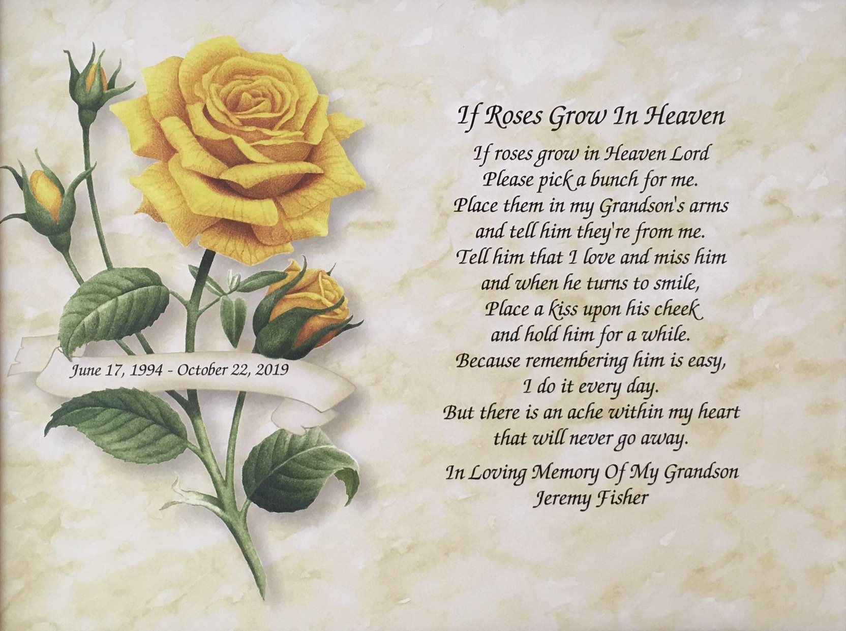 Memory of Grandson, Sympathy Gifts, Memorial Day Gifts, Condolence ...