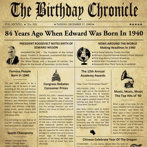 84th Birthday Gifts, Personalized, Headline News Print, Time Capsule ...