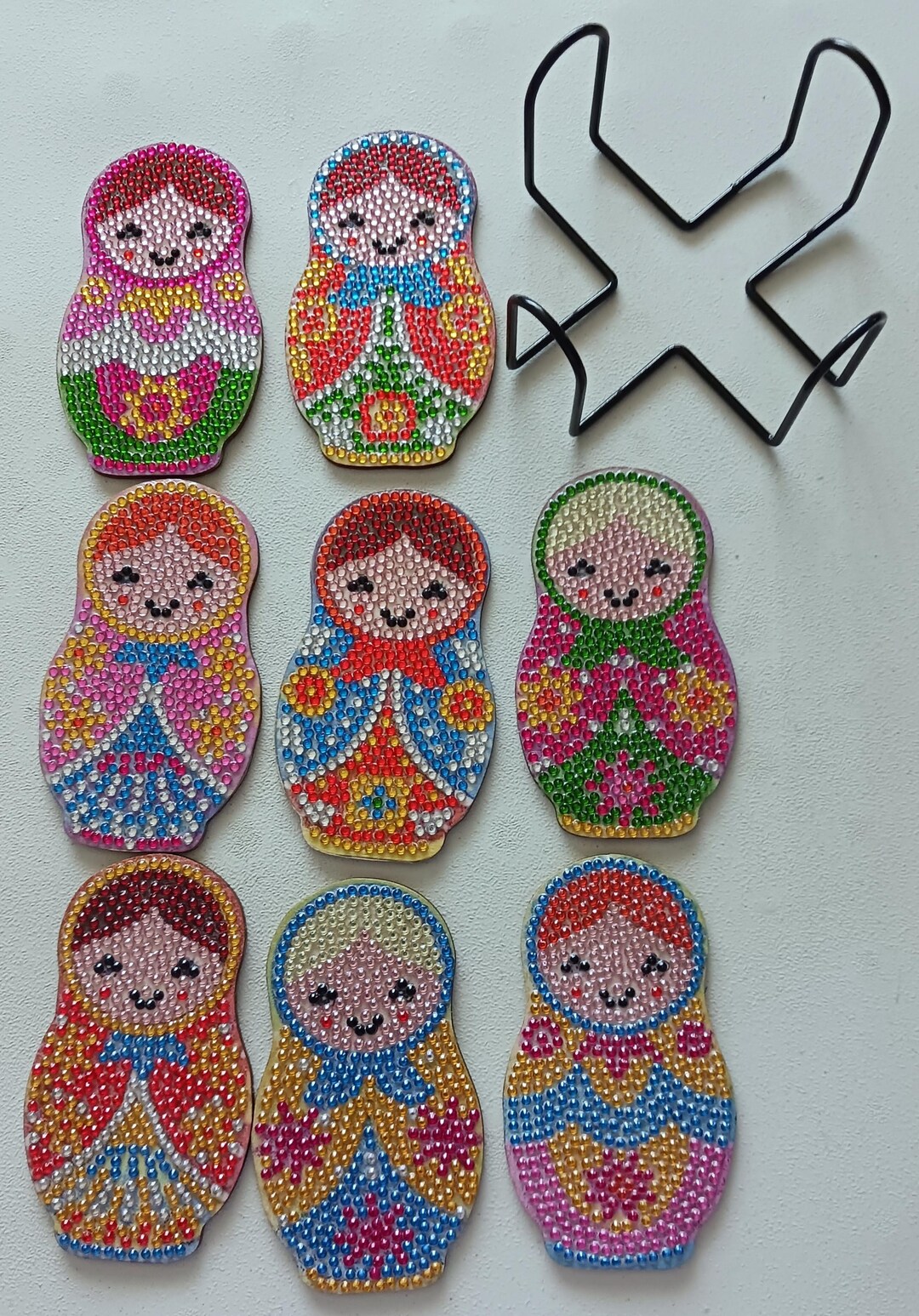 8 Piece Matryoshka Nesting Dolls Diamond Art Coaster Set With Bracket ...