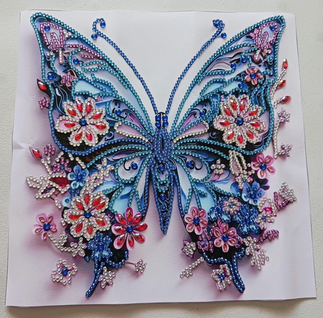 Finished Jeweled Blue Butterfly Diamond Painting - Etsy