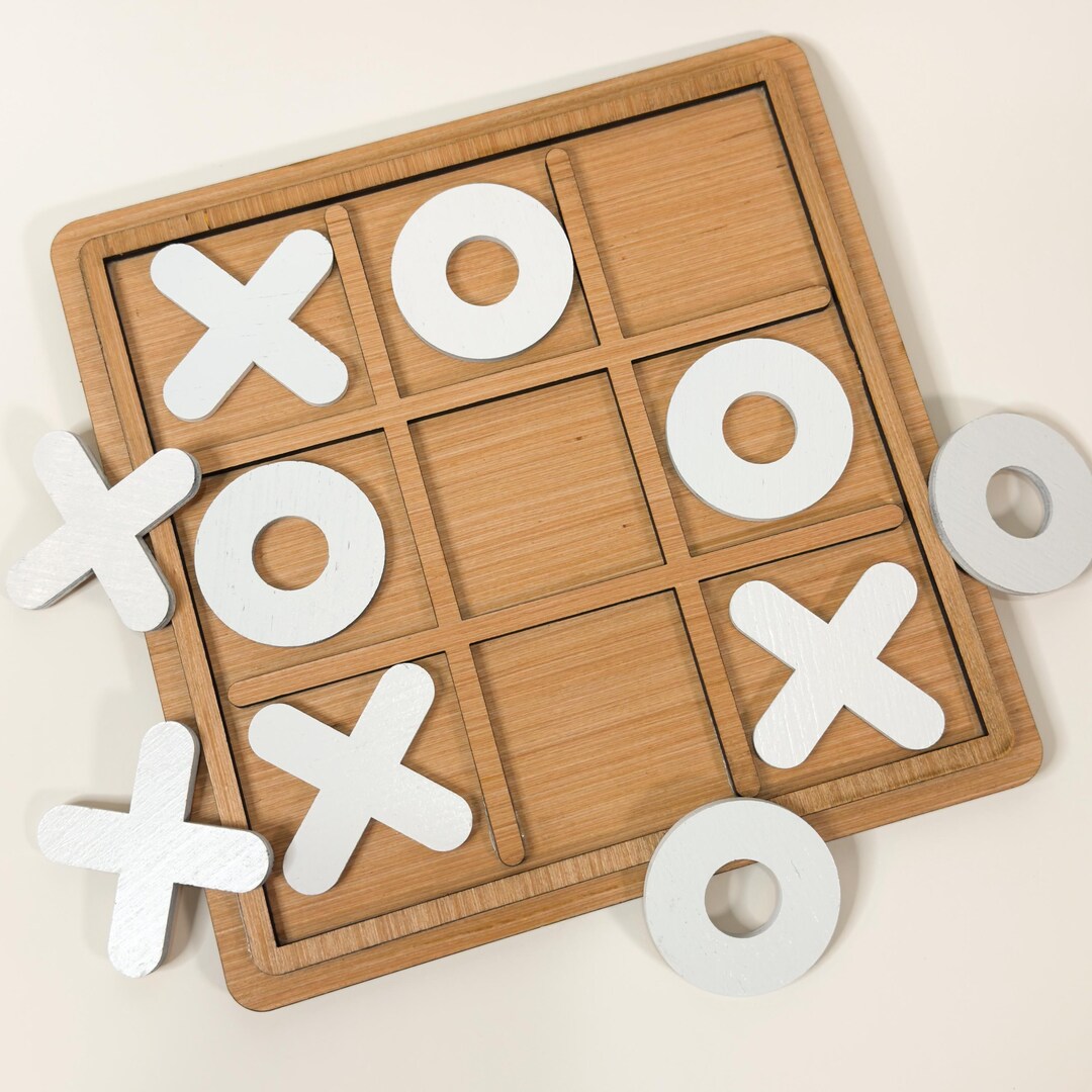 Handmade Poplar Tic Tac Toe Board – Laser Cut, Hand Painted, Reversible ...