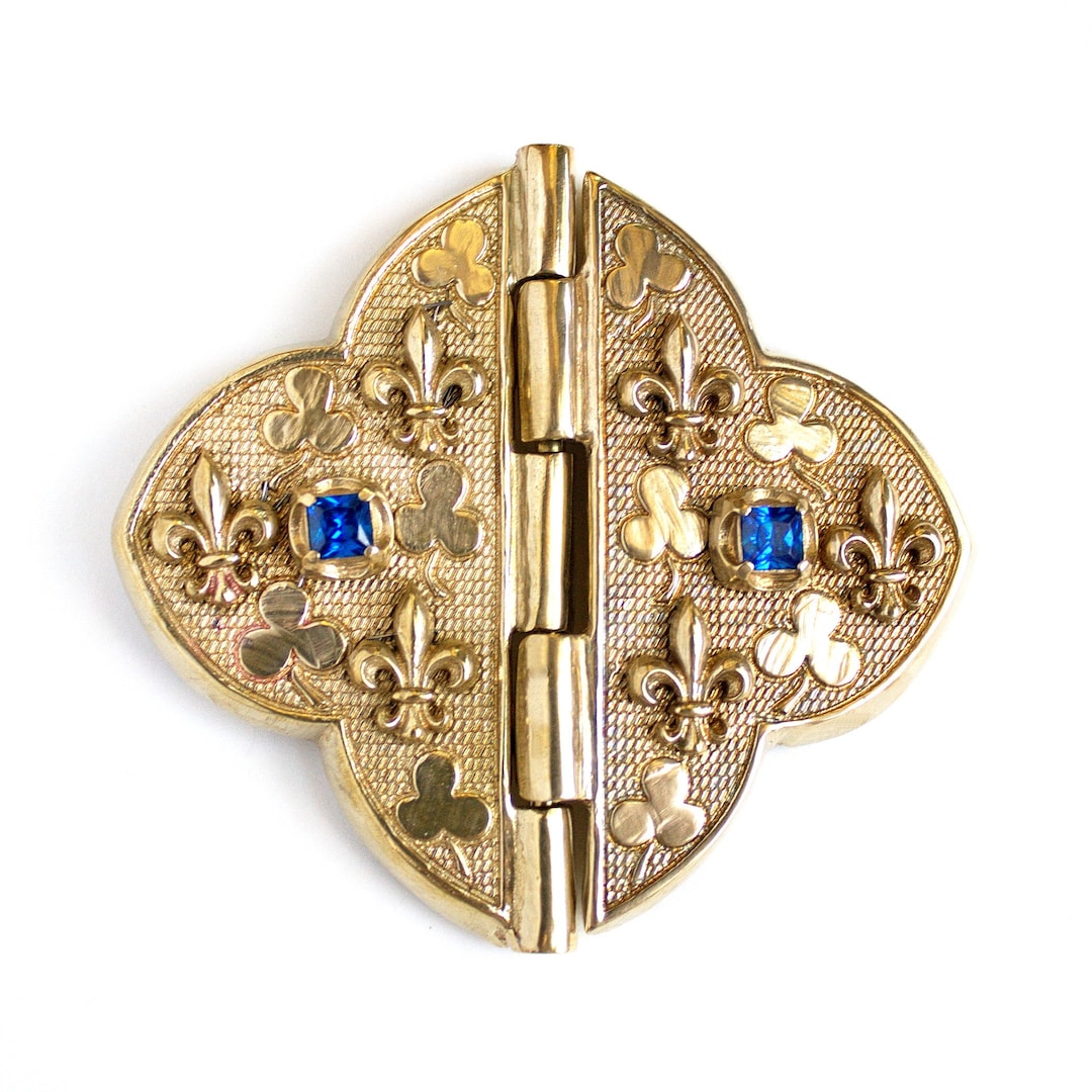Medieval Cape Clasp: Brass Clovers & Fleur-de-lis, CZ Gemstones - Etsy
