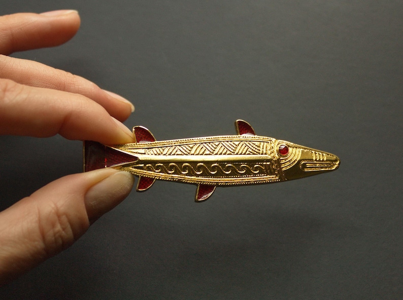 Anglo-saxon Fish Brooch V-VIII Century. Brass Cast Accessory With Gold ...