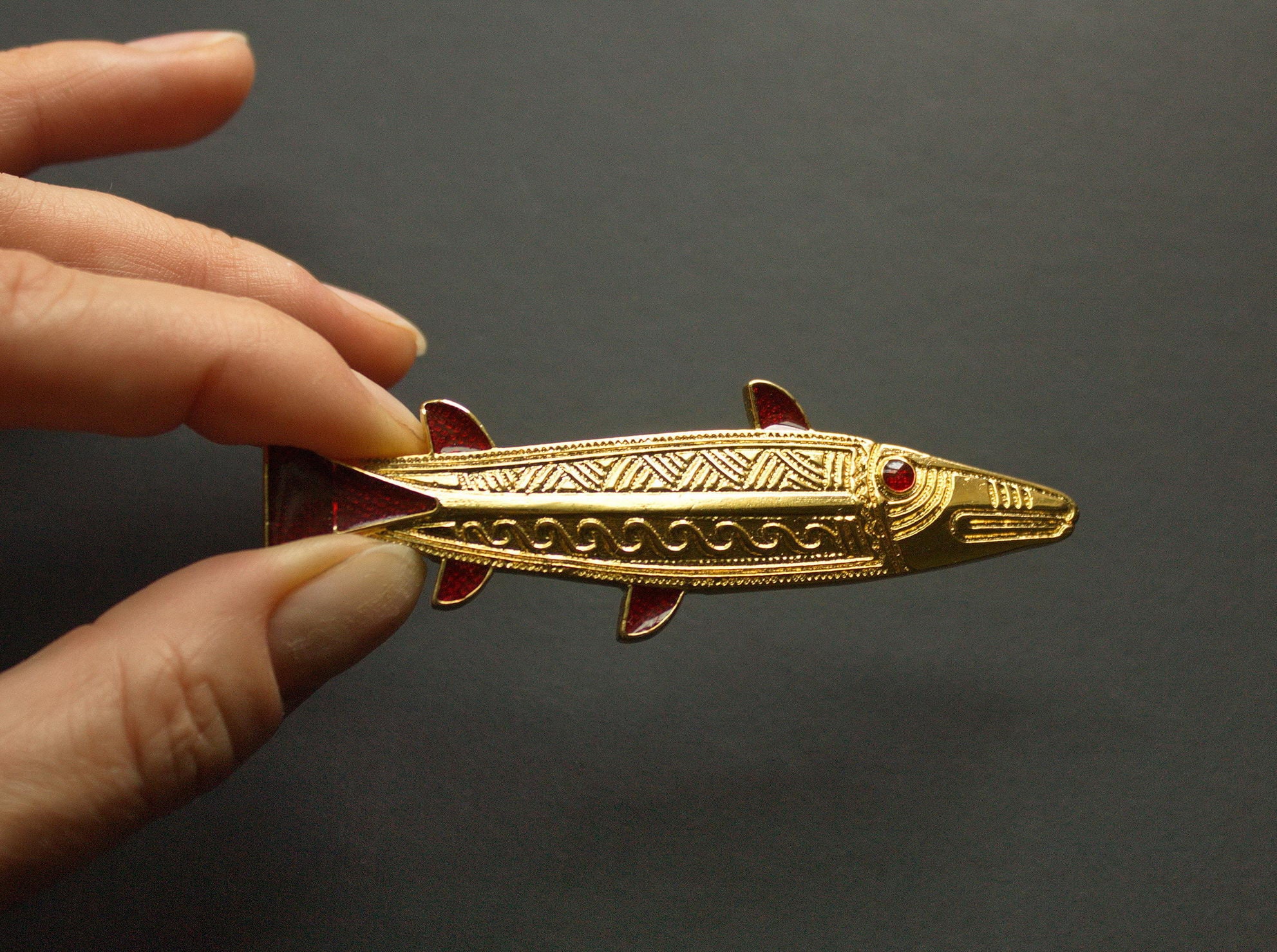 Anglo-saxon Fish Brooch V-VIII Century. Brass Cast Accessory With Gold ...