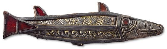 Anglo-saxon Fish Brooch V-VIII Century. Brass Cast Accessory With Gold ...
