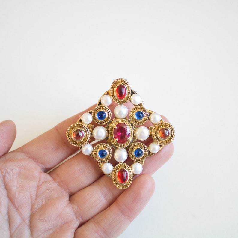 Colmar Treasure Medieval Brooch: Gold Plated Brass With Pearls - Etsy