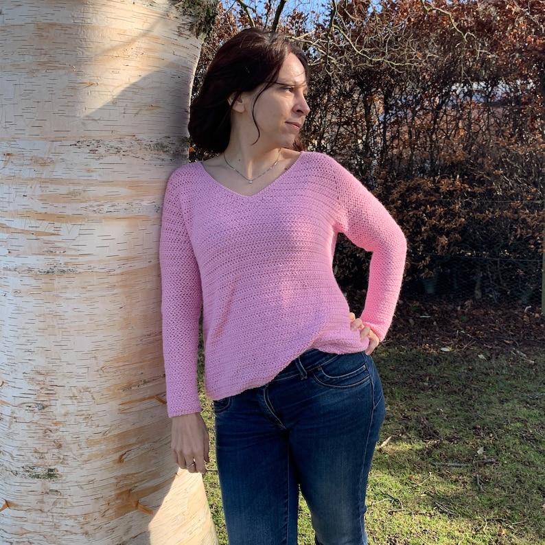 Lightweight V-neck Crochet Sweater Pattern: Top Down Raglan Seamless ...