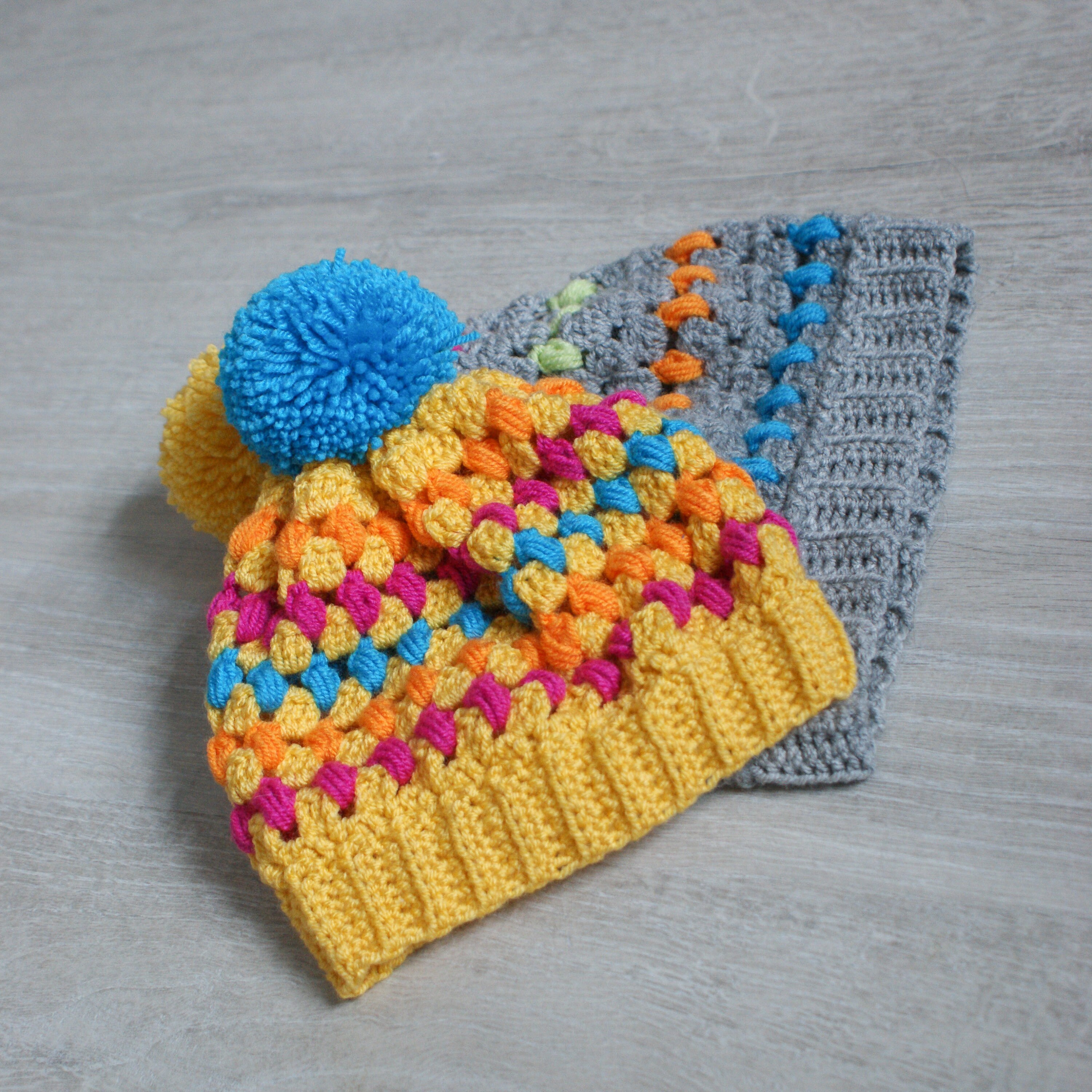 PDF Scarf and Hat Crochet Pattern: DK Granny Dot Pom-pom Beanie ...