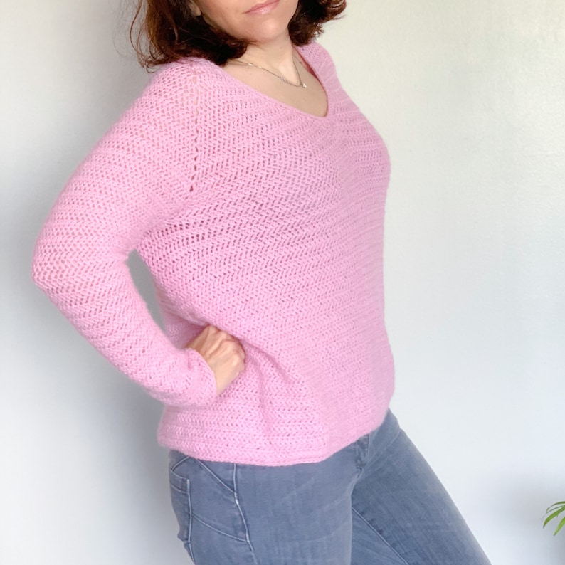 Lightweight V-neck Crochet Sweater Pattern: Top Down Raglan Seamless ...