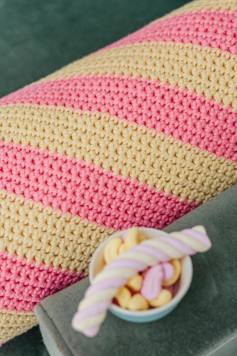 Crochet Bolster Cushion Pattern: Candy Stripe Pink and Yellow - Etsy UK