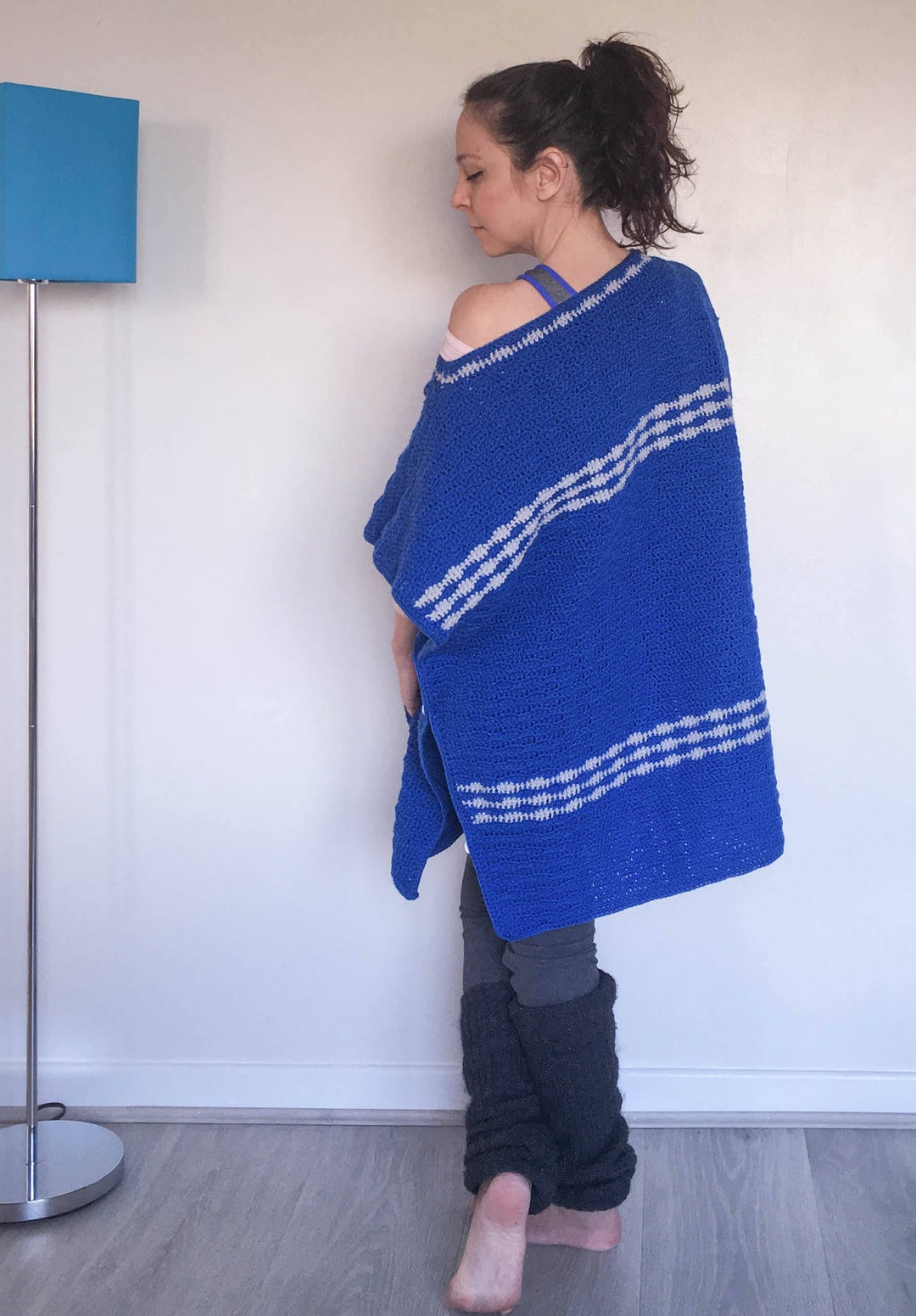Modern Crochet Poncho Pattern. Throw Over Cover up With Pocket and Side ...