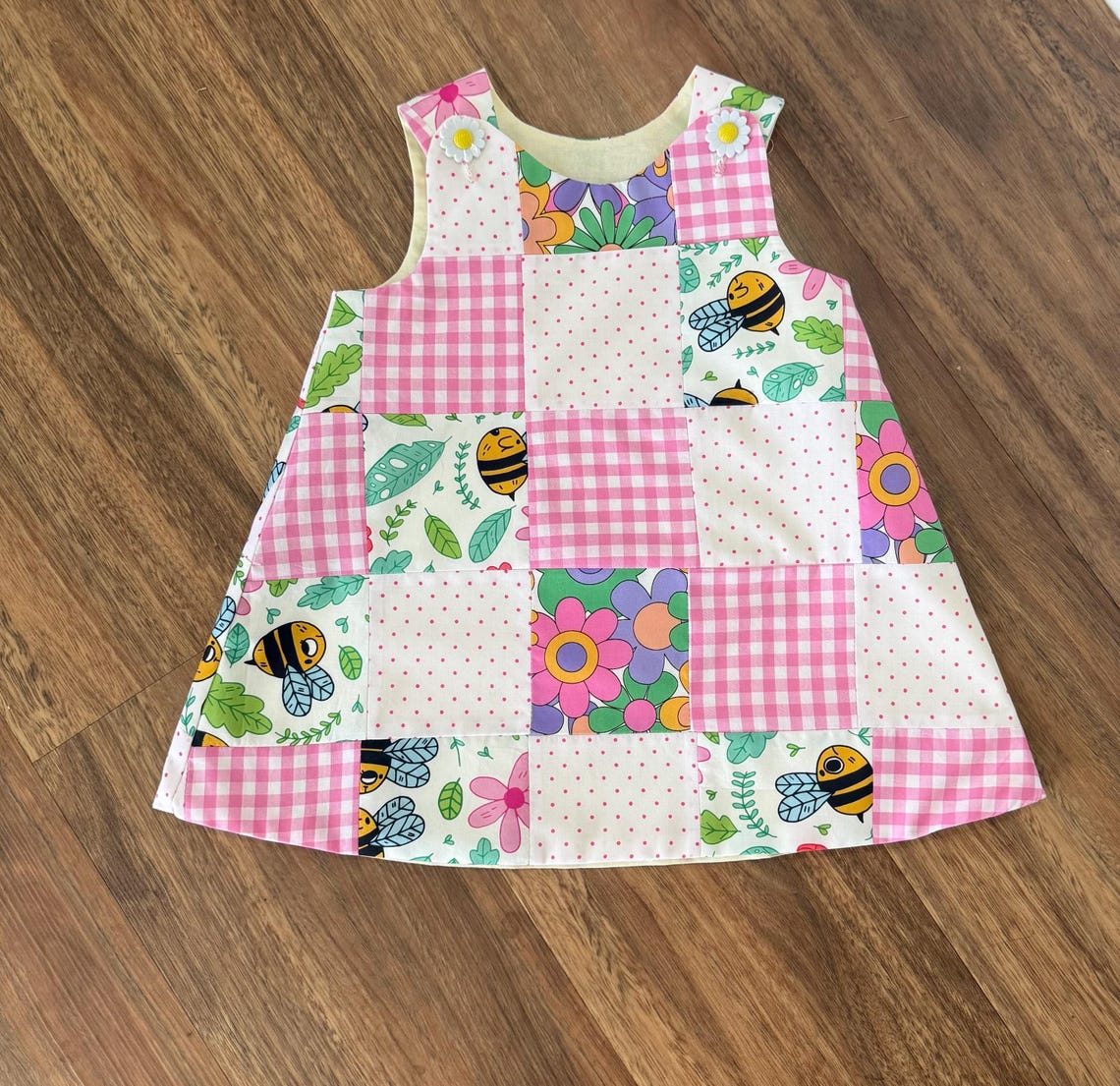 Patchwork Cotton Pinafore Dress: Handmade Size 2 Girls Dress - Etsy