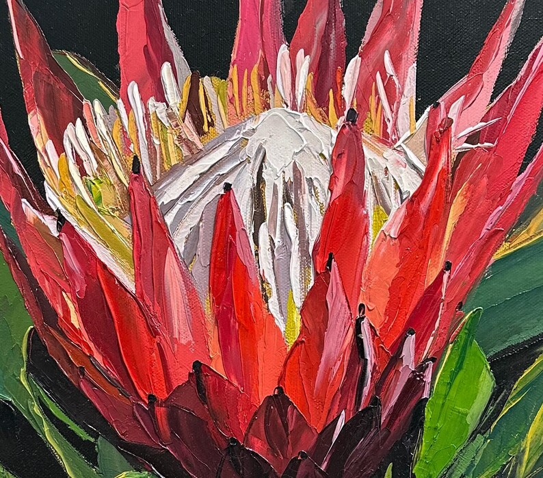 Red Protea Oil Painting: Textured Palette Knife Canvas Art - Etsy