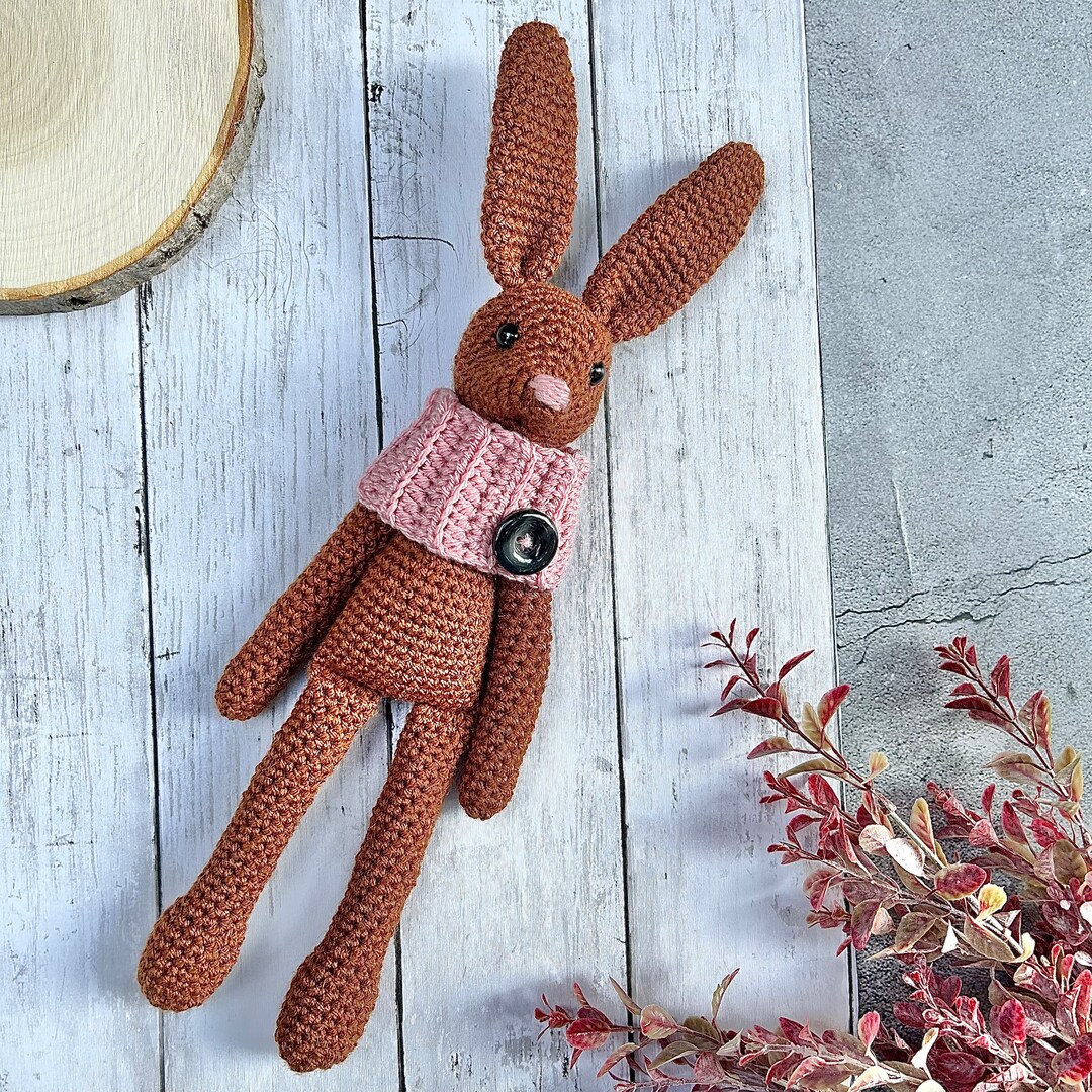 Stuffed Crochet Bunny Amigurumi Rabbit Stuffy 15 Brown - Etsy